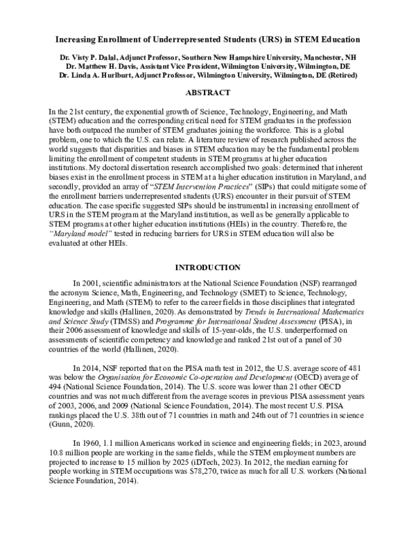 (PDF) Increasing Enrollment of Underrepresented Students (URS) in STEM ...