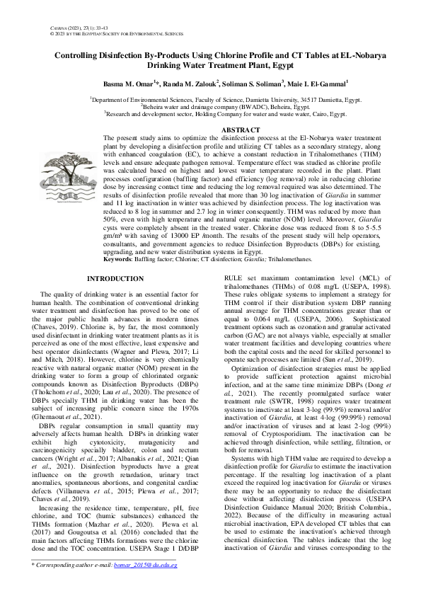 (PDF) Controlling Disinfection By-Products Using Chlorine Profile and ...