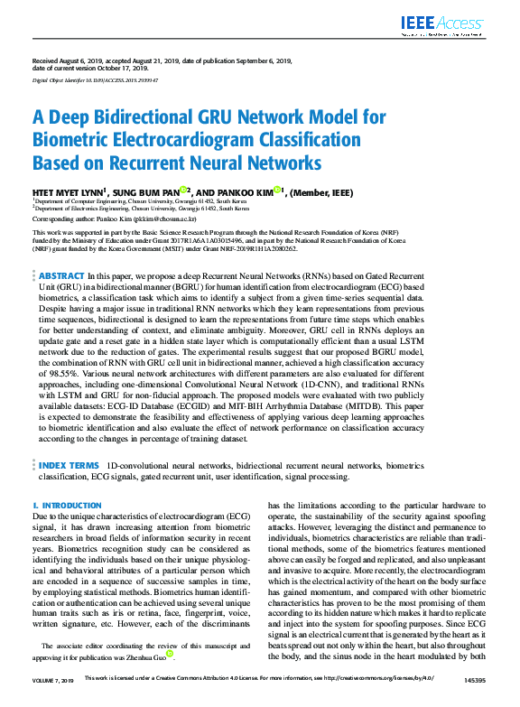 Pdf A Deep Bidirectional Gru Network Model For Biometric Electrocardiogram Classification