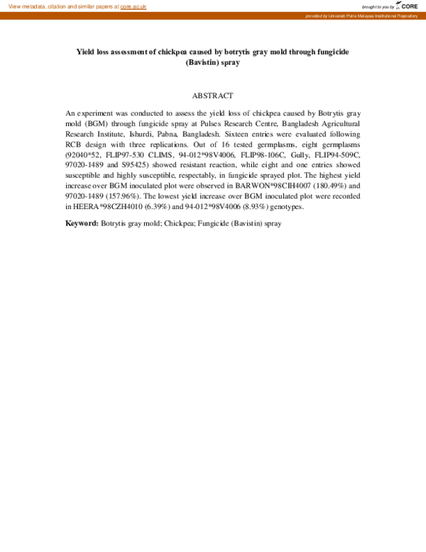 (PDF) Yield loss assessment of chickpea caused by botrytis gray mold ...