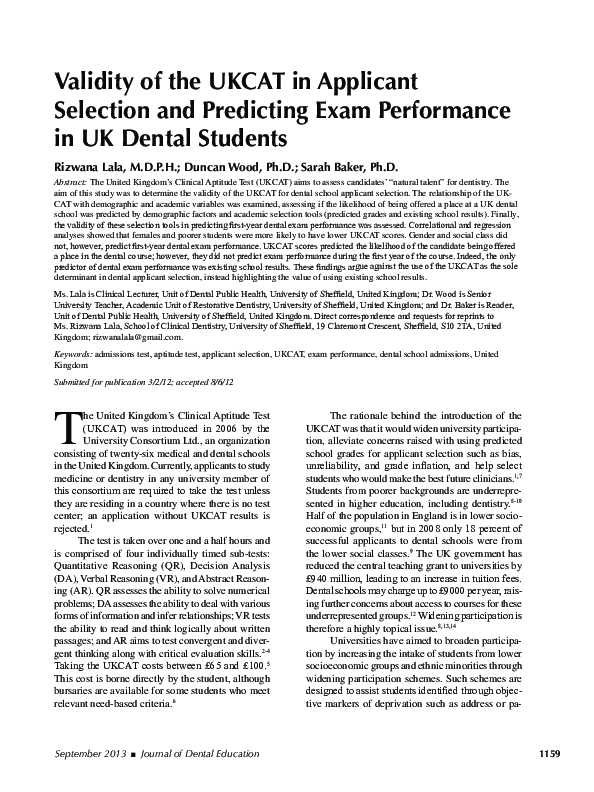 (PDF) Validity of the UKCAT in Applicant Selection and Predicting Exam ...