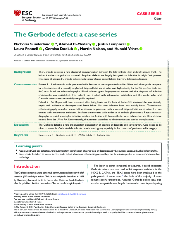 (PDF) The Gerbode defect: a case series