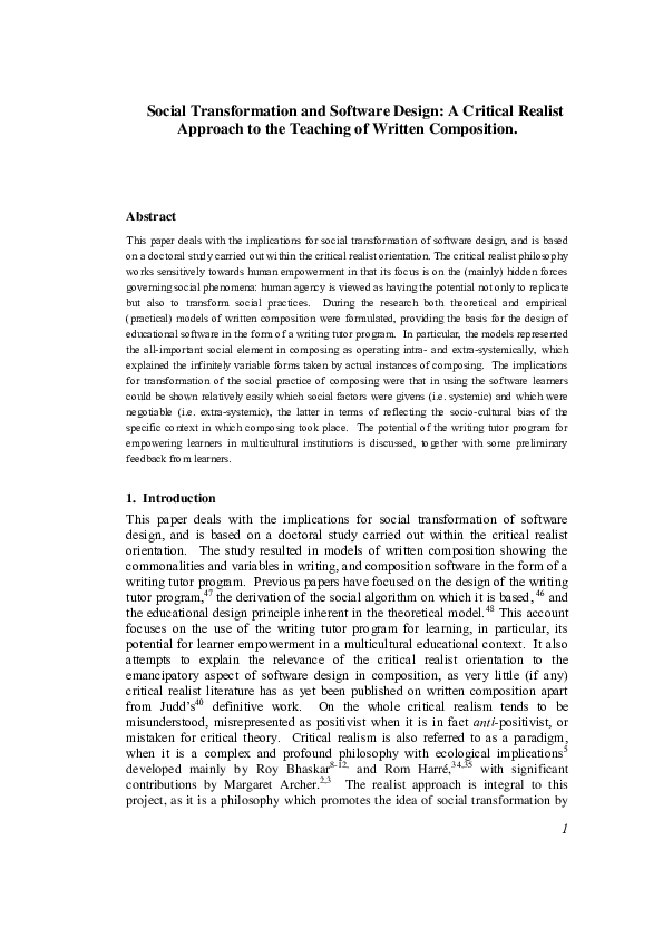 (PDF) Social Transformation and Software Design: A Critical Realist ...