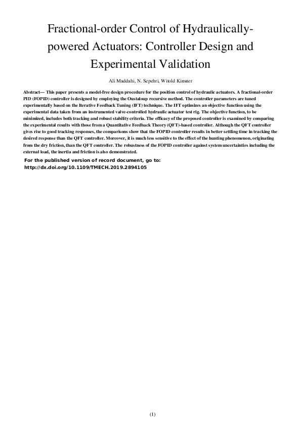 (PDF) Fractional-Order Control of Hydraulically Powered Actuators: Controller Design and ...