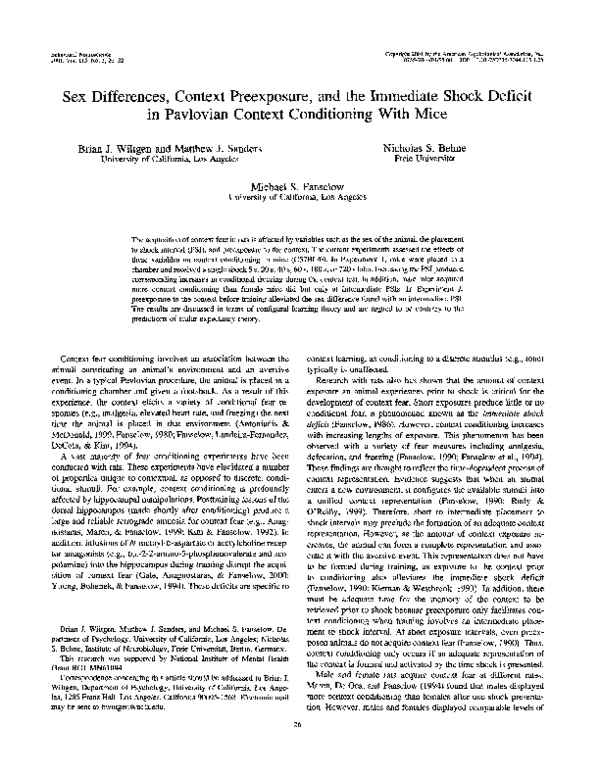 Pdf Sex Differences Context Preexposure And The Immediate Shock
