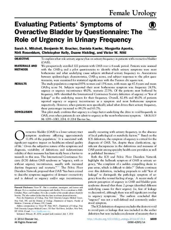 (PDF) Evaluating Patients' Symptoms of Overactive Bladder by ...
