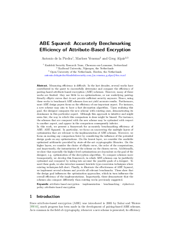 (PDF) ABE Squared: Accurately Benchmarking Efficiency of Attribute-Based Encryption