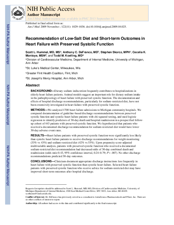 (PDF) Recommendation of Low-Salt Diet and Short-term Outcomes in Heart ...