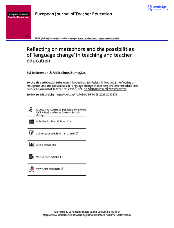 (PDF) Reflecting on metaphors and the possibilities of language change in teaching and teacher ...