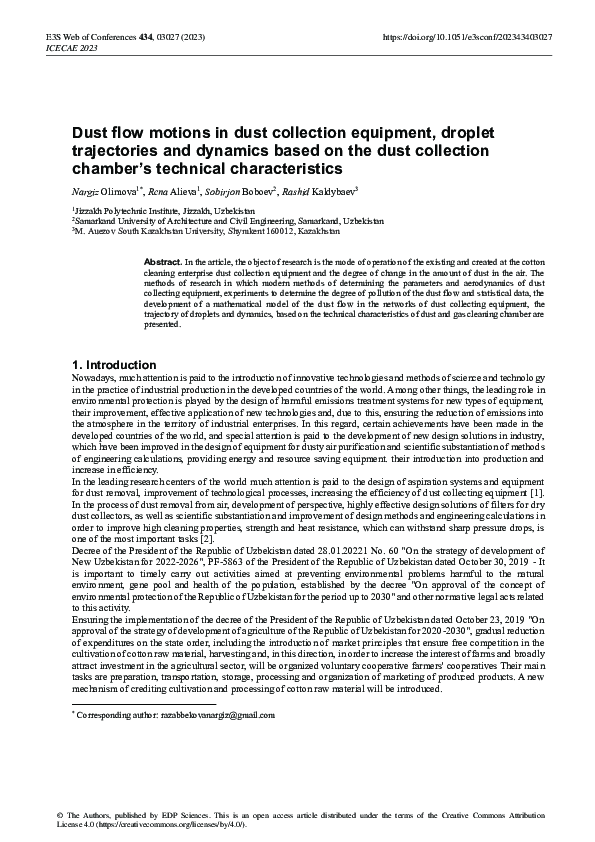 (PDF) Dust flow motions in dust collection equipment, droplet trajectories and dynamics based on ...