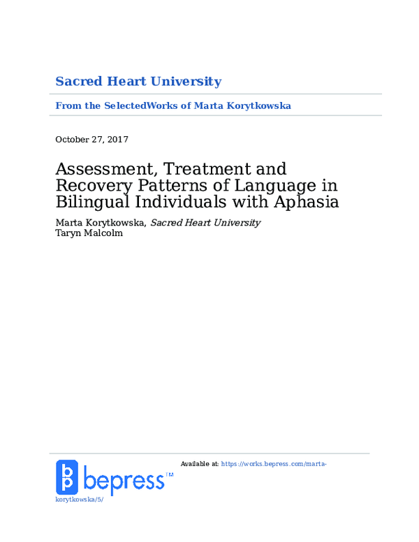(PDF) Assessment, Treatment and Recovery Patterns of Language in ...