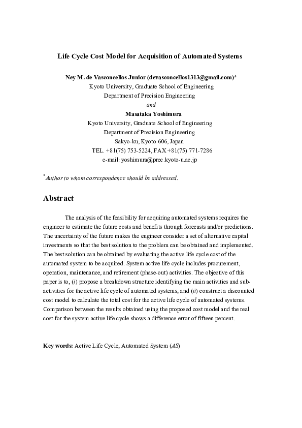 (PDF) Life Cycle Cost Model for Acquisition of Automated Systems