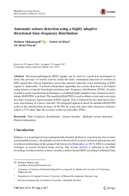 (PDF) Automatic seizure detection using a highly adaptive directional time–frequency distribution