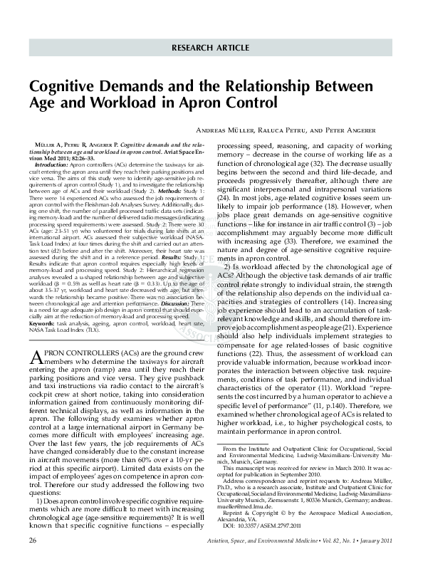 (PDF) Cognitive Demands and the Relationship Between Age and Workload in Apron Control