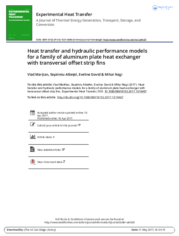 (PDF) Heat transfer and hydraulic performance models for a family of ...
