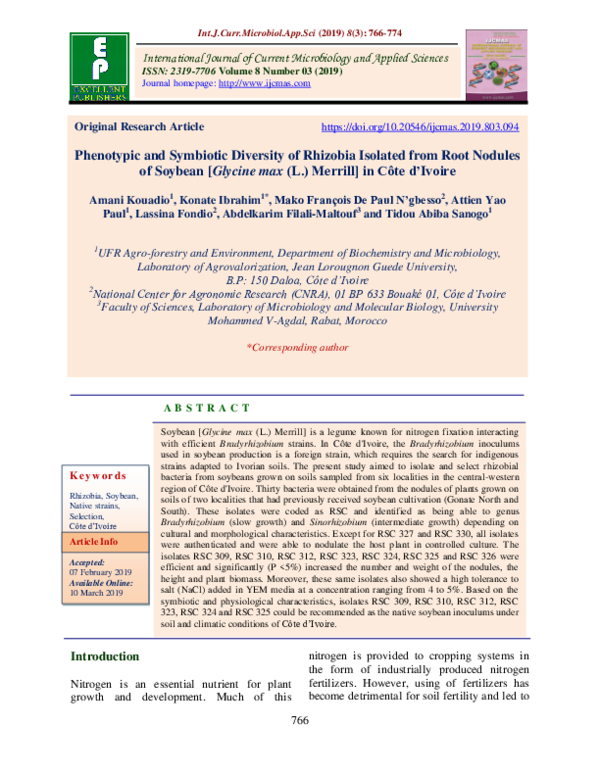 (PDF) Phenotypic and Symbiotic Diversity of Rhizobia Isolated from Root Nodules of Soybean ...