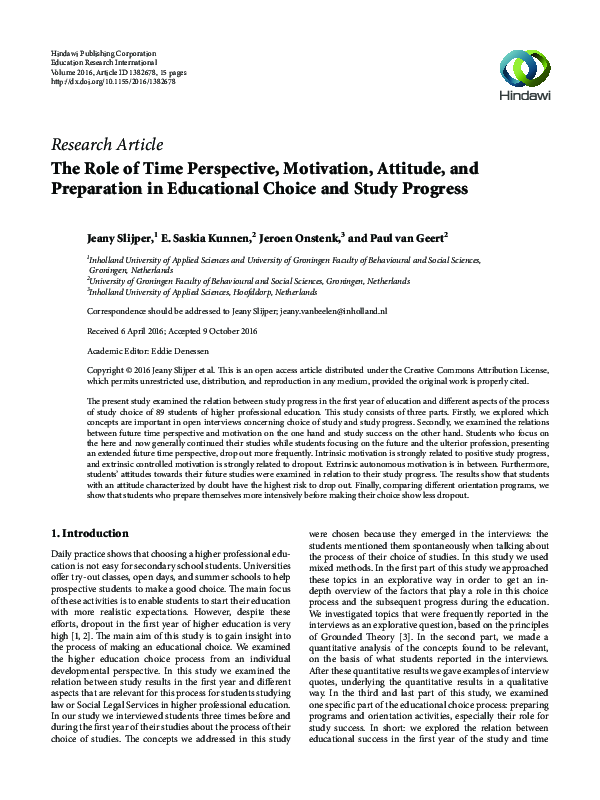 (PDF) The Role of Time Perspective, Motivation, Attitude, and ...