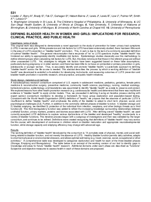 (PDF) Defining Bladder Health in Women and Girls: Implications for ...