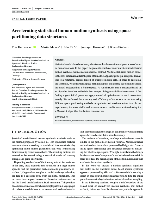Pdf Accelerating Statistical Human Motion Synthesis Using Space Partitioning Data Structures