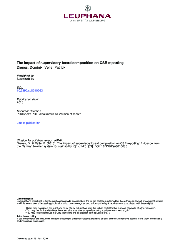 (PDF) The Impact of Supervisory Board Composition on CSR Reporting ...