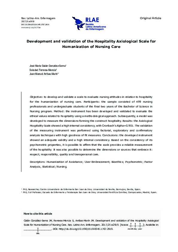 (PDF) Development and validation of the Hospitality Axiological Scale ...