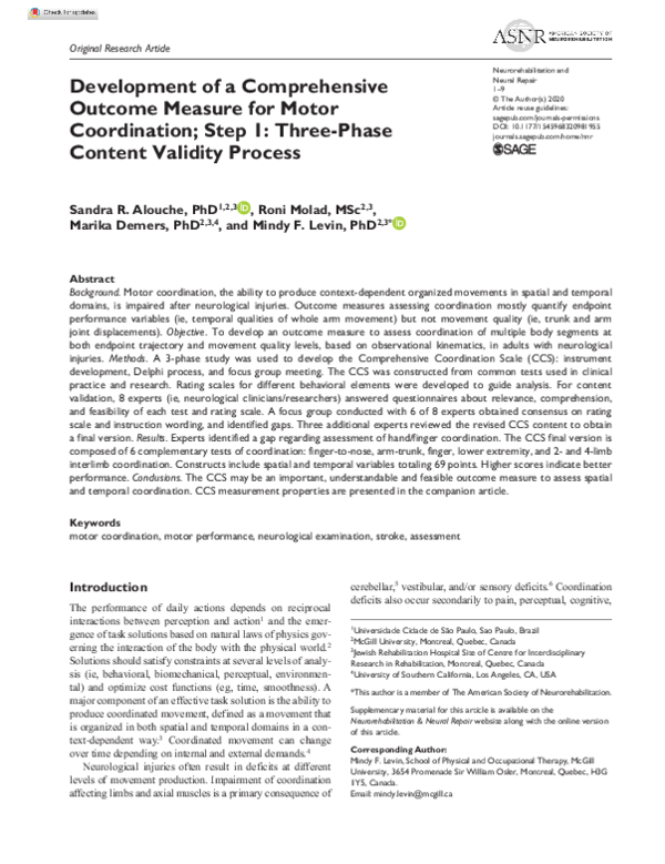 (PDF) Development of a Comprehensive Outcome Measure for Motor ...