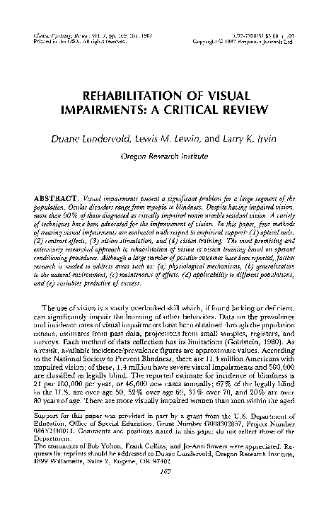 (PDF) Rehabilitation of visual impairments: A critical review