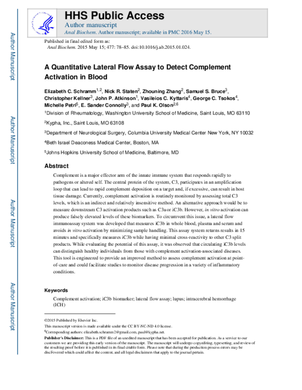 (PDF) A quantitative lateral flow assay to detect complement activation ...