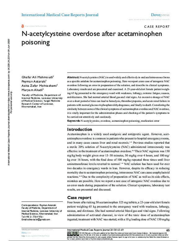 (PDF) N-acetylcysteine overdose after acetaminophen poisoning