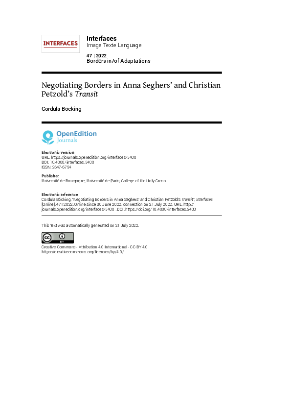(PDF) Negotiating Borders in Anna Seghers’ and Christian Petzold’s Transit | Cordula Boecking ...