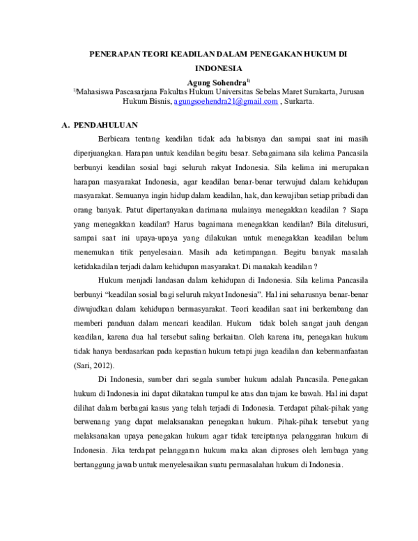 (DOC) PENERAPAN TEORI KEADILAN DALAM PENEGAKAN HUKUM DI INDONESIA