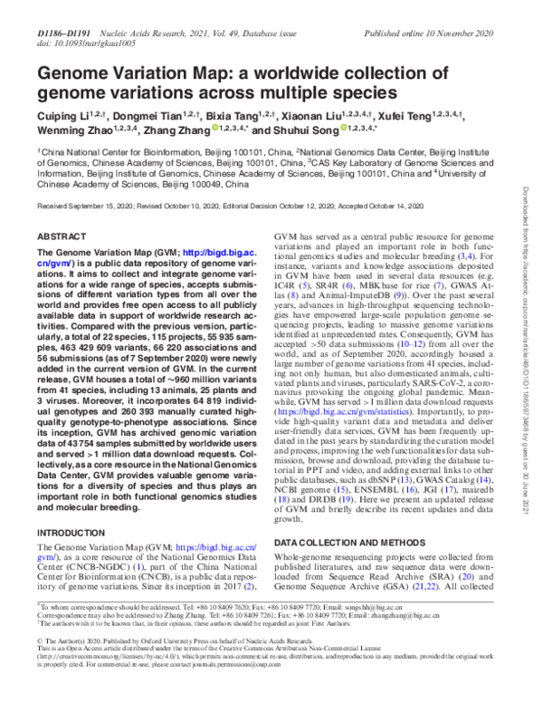 (PDF) Genome Variation Map: a worldwide collection of genome variations ...