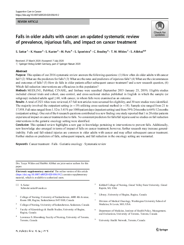 (PDF) Falls in older adults with cancer: an updated systematic review ...