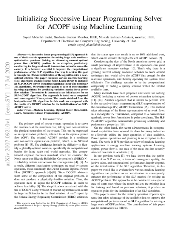 (PDF) Initializing Successive Linear Programming Solver for ACOPF using ... (PDF) Initializing Successive Linear Programming Solver for ACOPF using ...