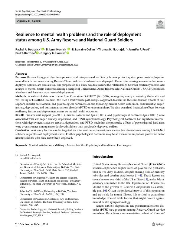 (PDF) Resilience to mental health problems and the role of deployment ...