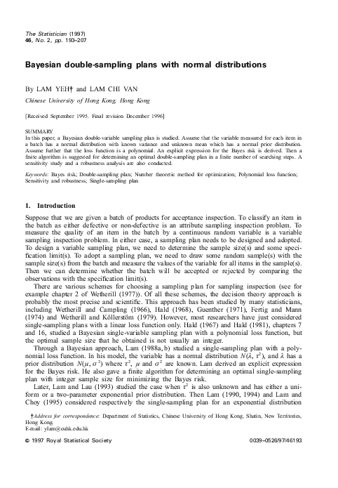(PDF) Bayesian double-sampling plans with normal distributions
