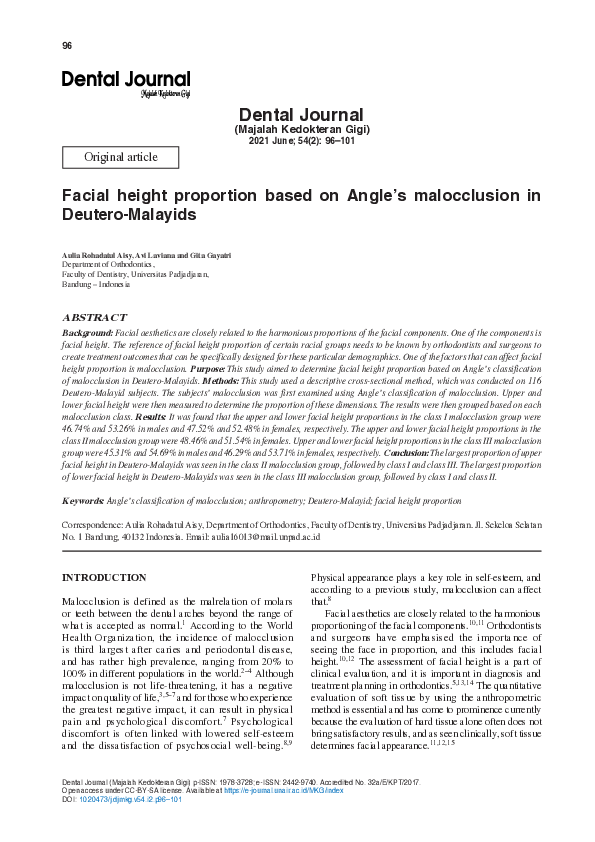 (PDF) Facial height proportion based on Angle’s malocclusion in Deutero ...