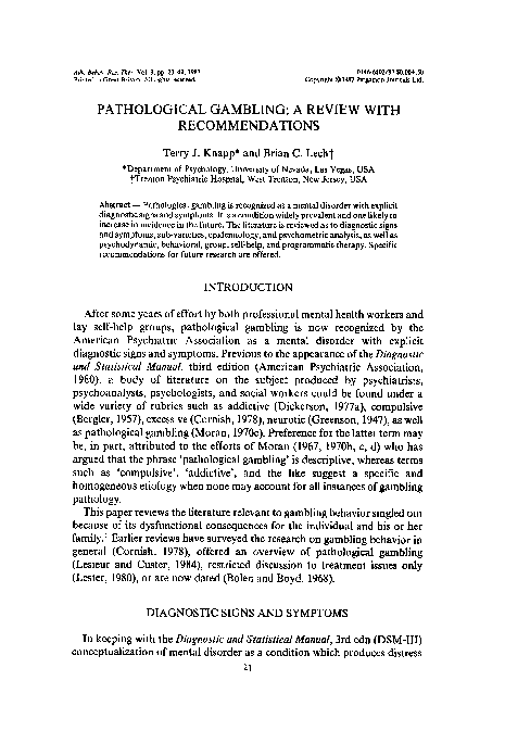(PDF) Pathological gambling: A review with recommendations