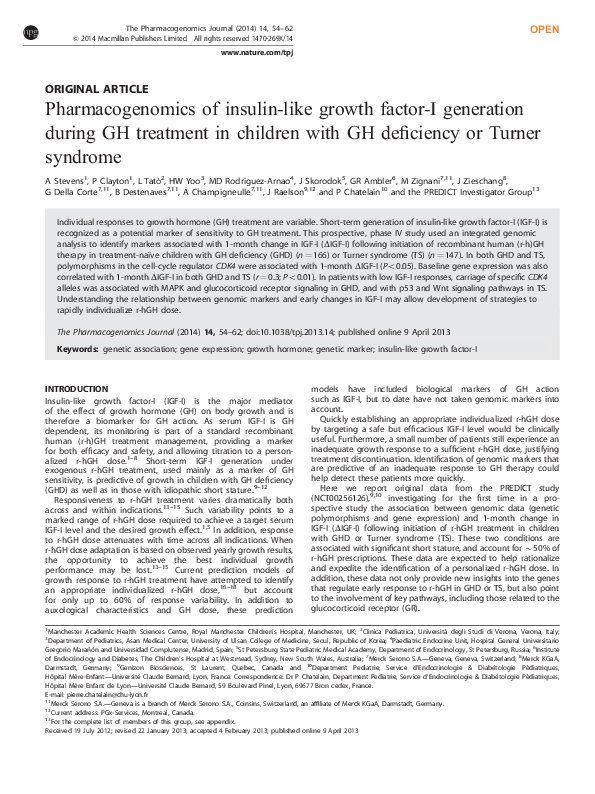 (PDF) Pharmacogenomics of insulin-like growth factor-I generation ...