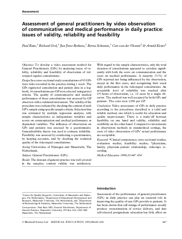 (PDF) Assessment of general practitioners by video observation of ...