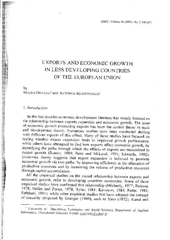 (PDF) Exports and Economic Growth in less Developing Countries of ...