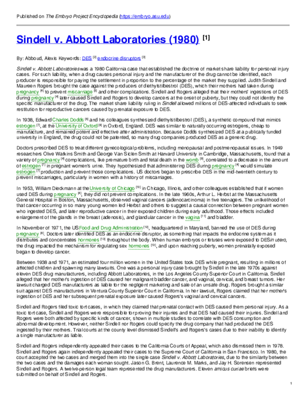 (PDF) Sindell v. Abbott Laboratories (1980)