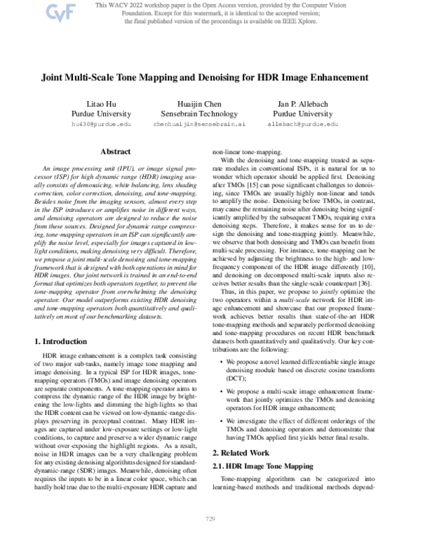 (PDF) Joint Multi-Scale Tone Mapping and Denoising for HDR Image Enhancement