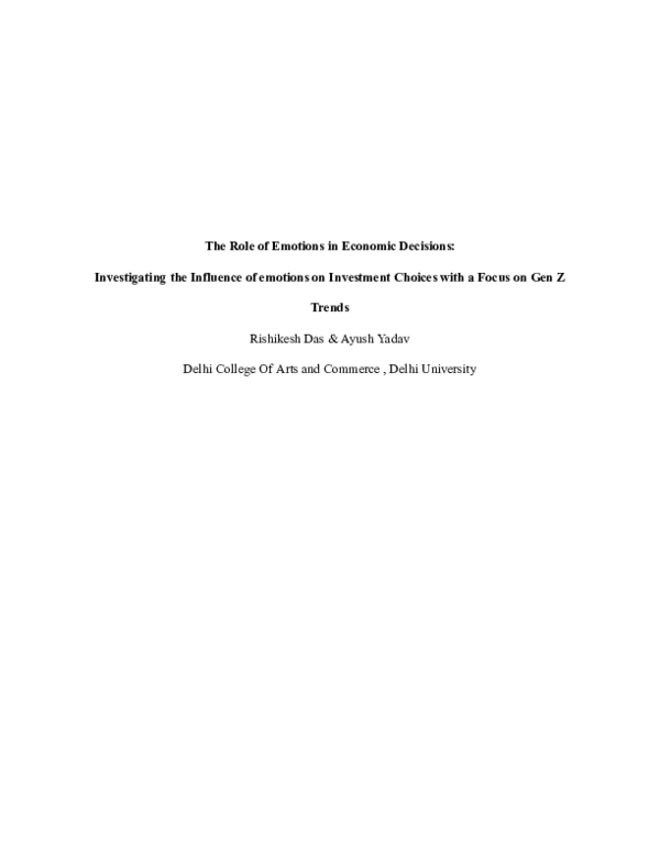 (PDF) The Role of Emotions in Economic Decisions Investigating the ...