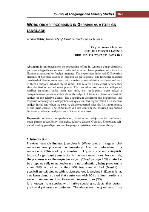 (PDF) Word Order Processing in German as a Foreign Language | Teodor ...