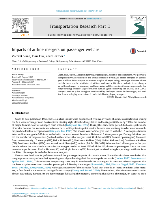 (PDF) Impacts of airline mergers on passenger welfare