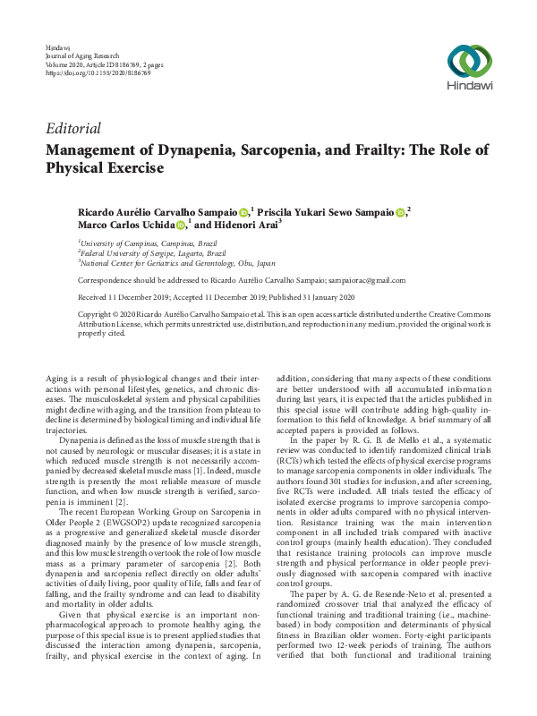 (PDF) Exercise Interventions for Dynapenia and Frailty