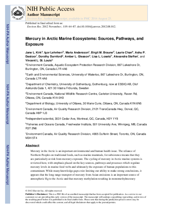 (PDF) Mercury in Arctic marine ecosystems: Sources, pathways and exposure