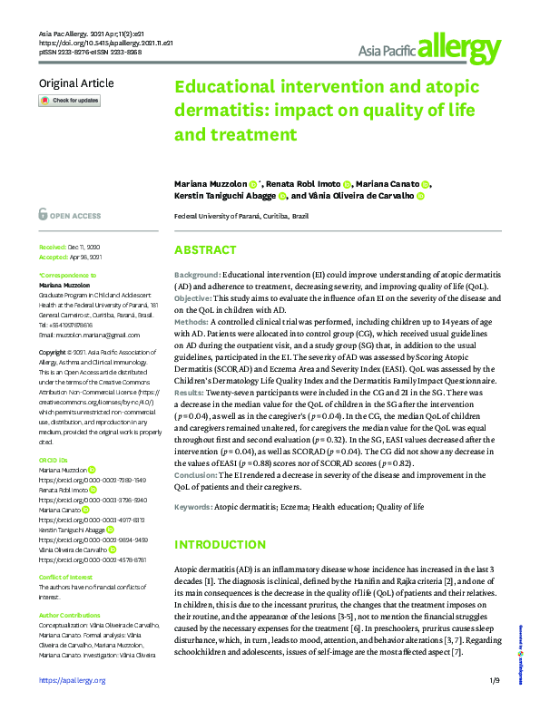 (PDF) Educational intervention and atopic dermatitis: impact on quality ...