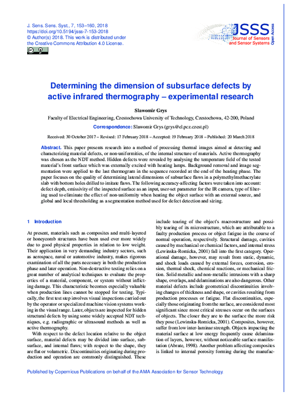 Pdf Determining The Dimension Of Subsurface Defects By Active